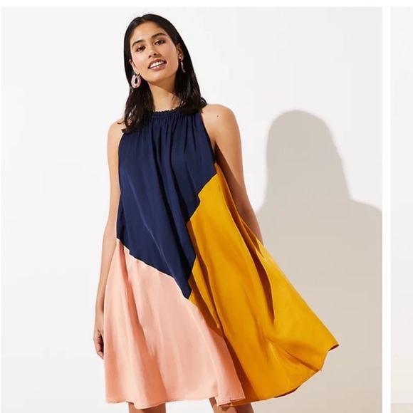 LOFT | Dresses | Loft Colorblock Mini Dress Navy Yellow Peach | Poshmark